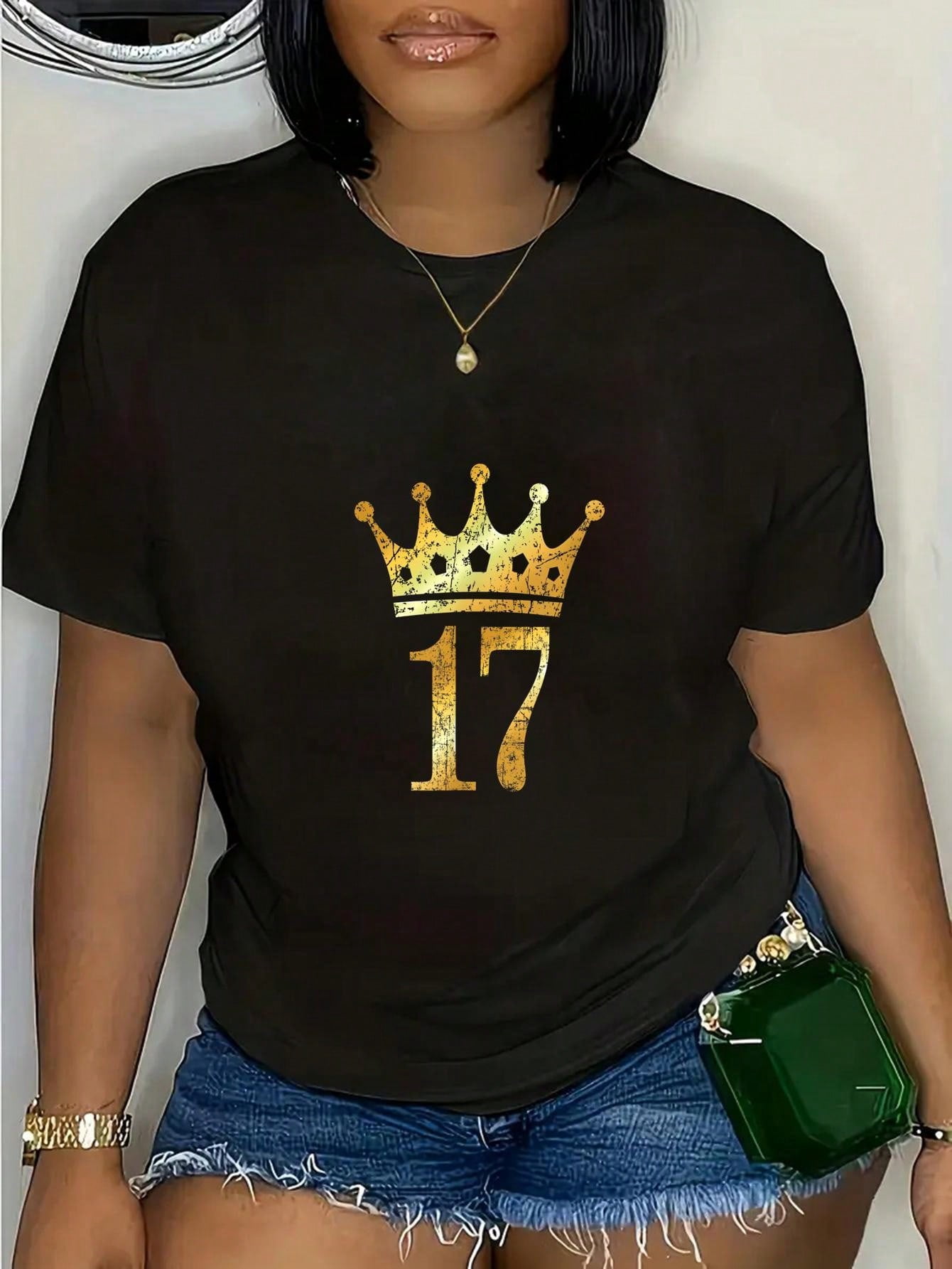 100% Cotton Crown Number 17 (Vintage Golden Yellow) 17th Birthday T ...