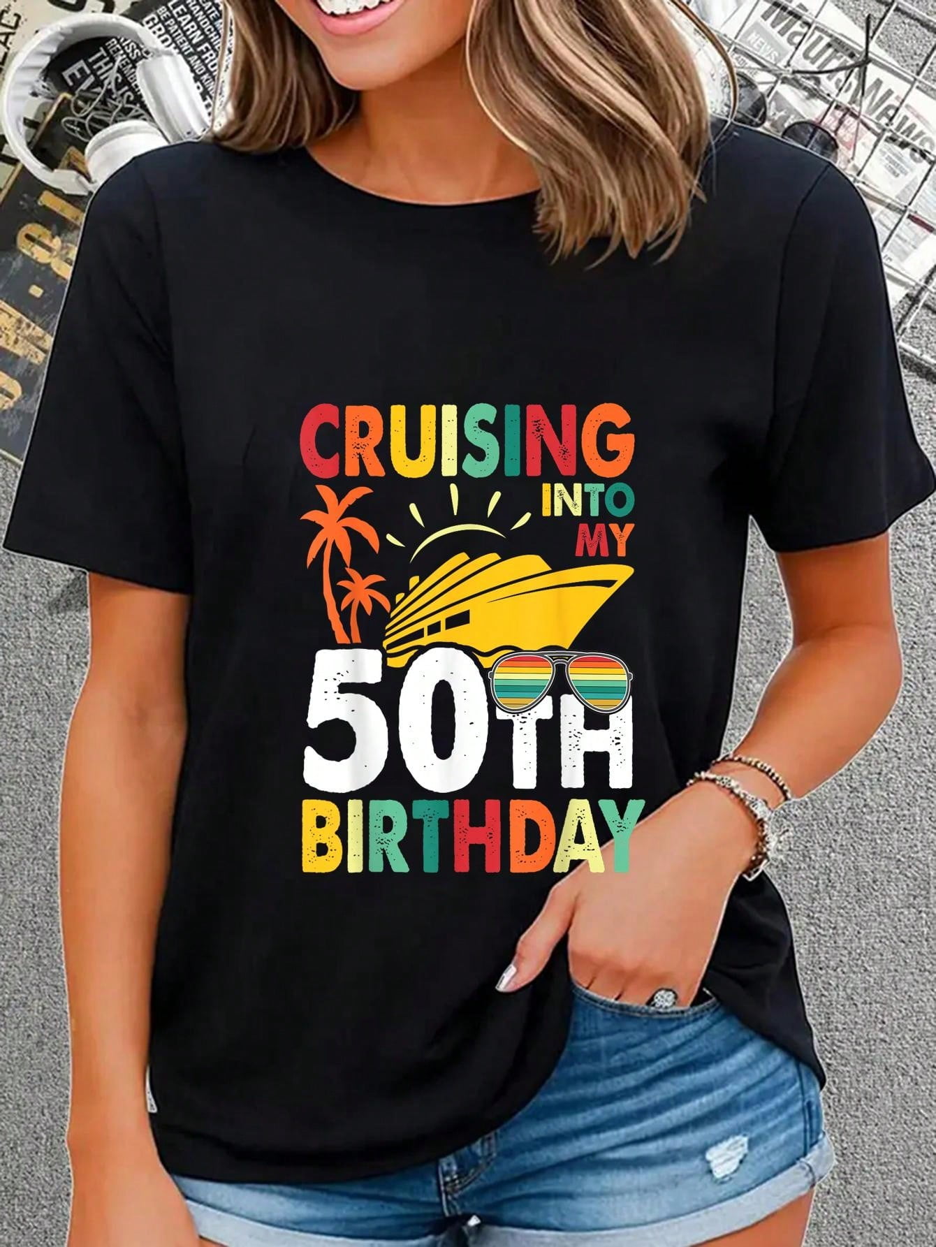 100% Cotton Cruising Into My 50th Birthday Family Cruise 50 Birthday T ...