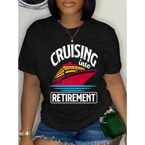 100% Cotton Cruising Into Retirement Cruise Ship Vacation Fun Premium T ...