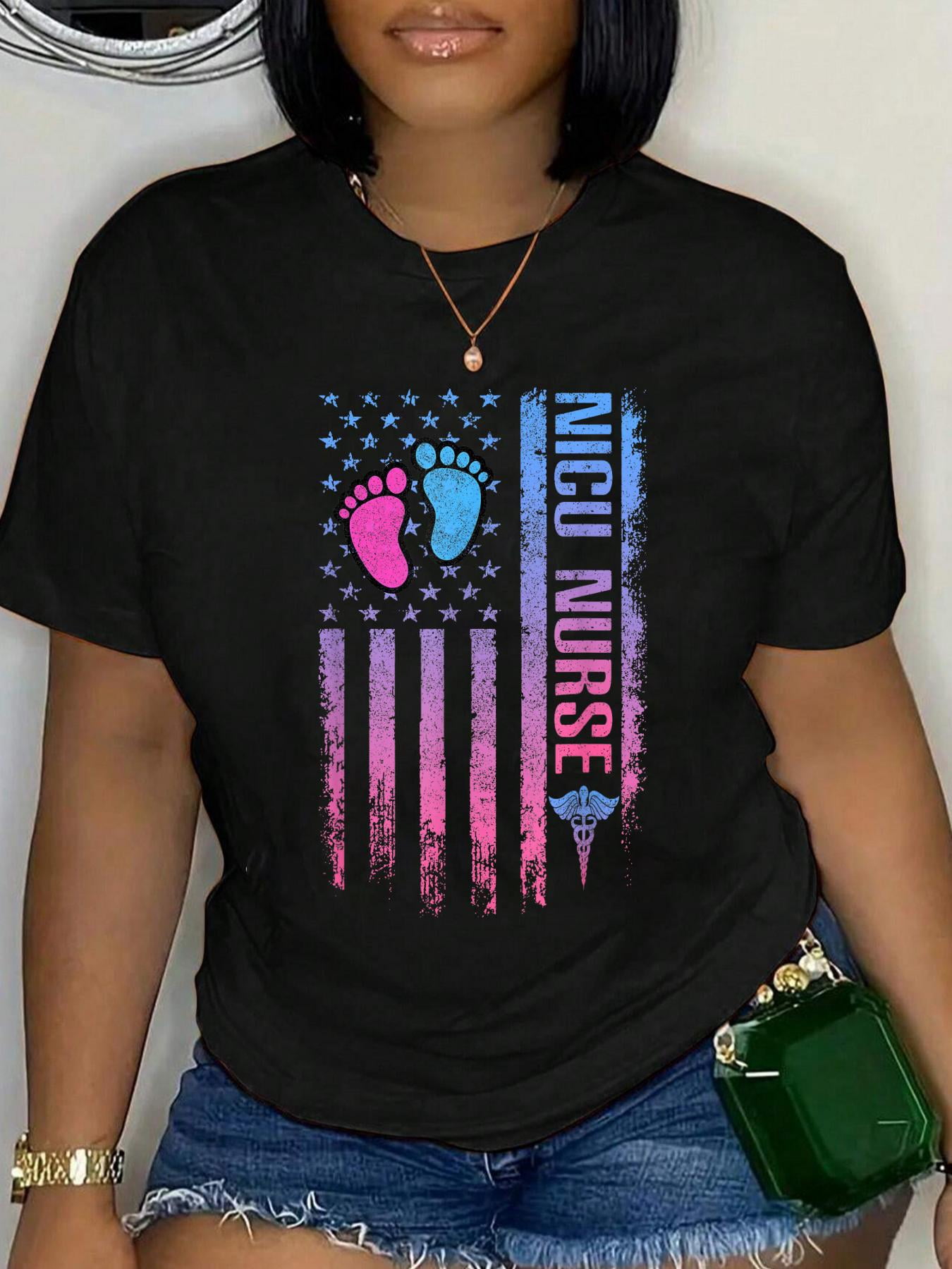 100% Cotton Cute American Flag - Patreotic NICU Nurse T-Shirt Women's ...