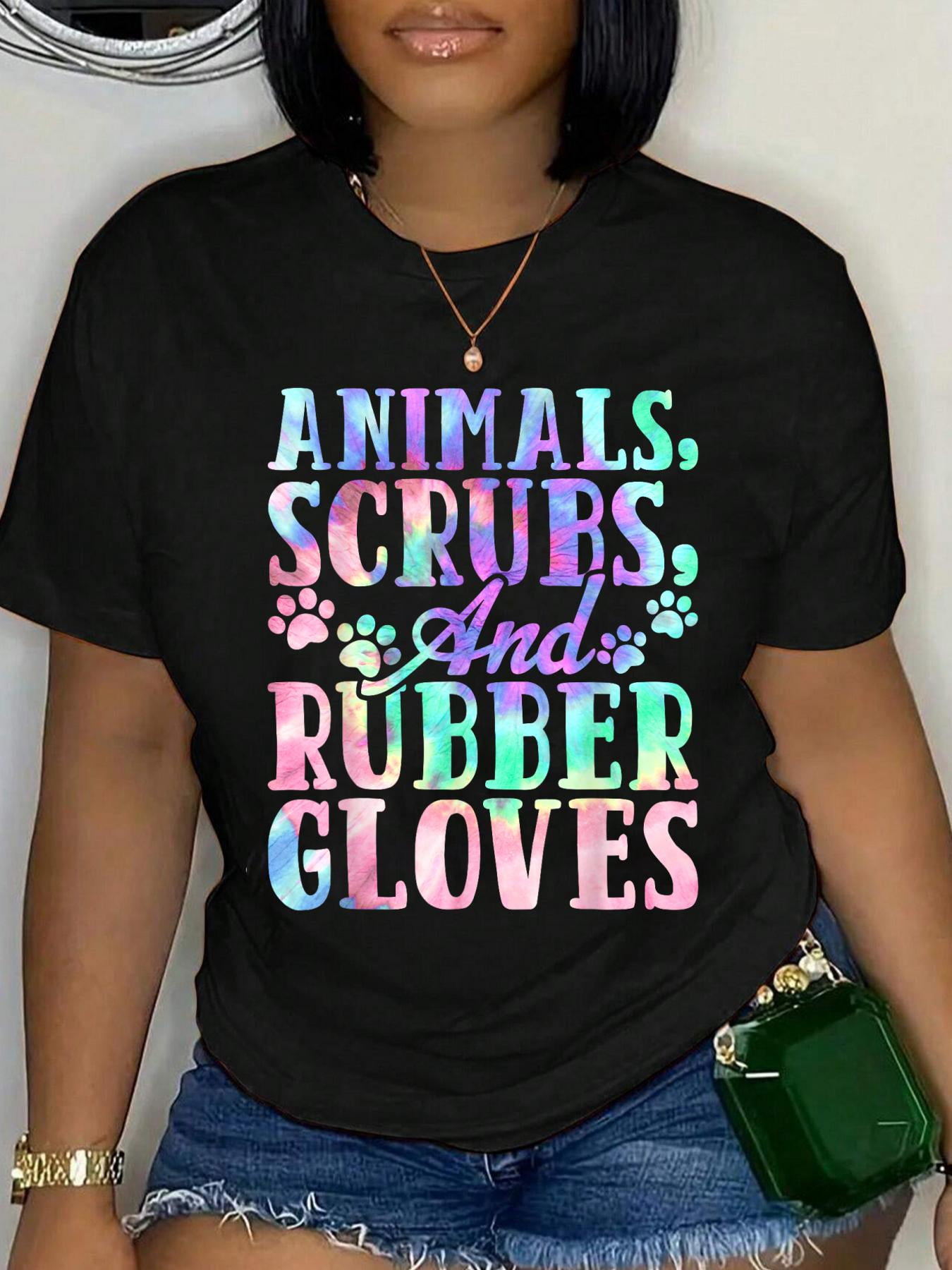 100% Cotton Cute Animals Scrubs and Rubber Gloves Tie Dye Vet Tech Life ...