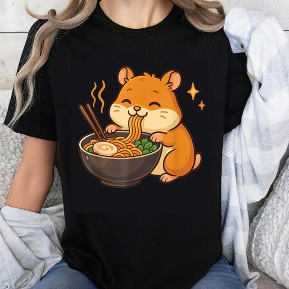 100% Cotton Cute Hamster Eating Ramen Noodles With Chopsticks And Bowl ...