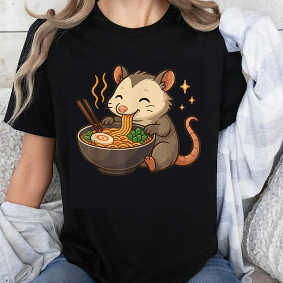 100% Cotton Cute Mouse Eating Ramen Noodles With Chopsticks And Egg ...
