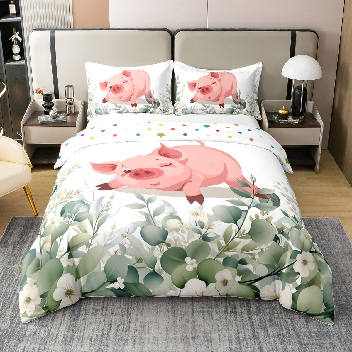 100% Cotton Cute Pig Twin Duvet Cover,Kawaii Animal Comforter Cover ...