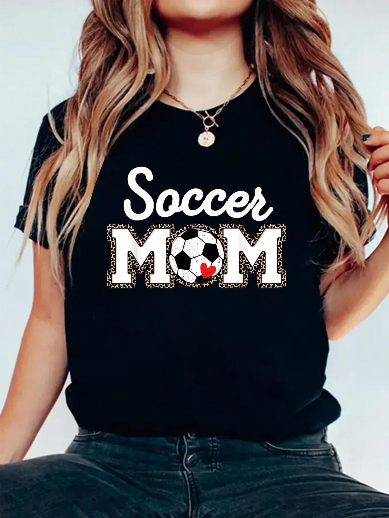 100% Cotton Cute Soccer Mom Leopard Print T-Shirt Women's Graphic Tee ...