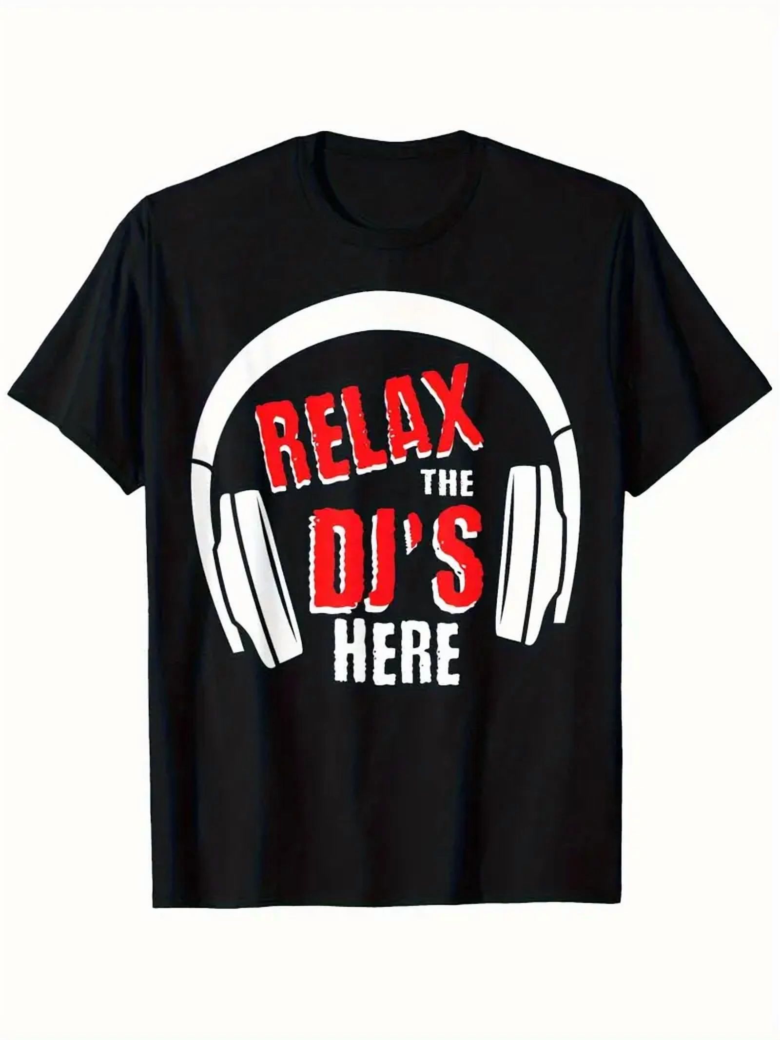 100% Cotton DJ Graphic T-Shirt - Black with 'RELAX THE Djs HERE' Print ...
