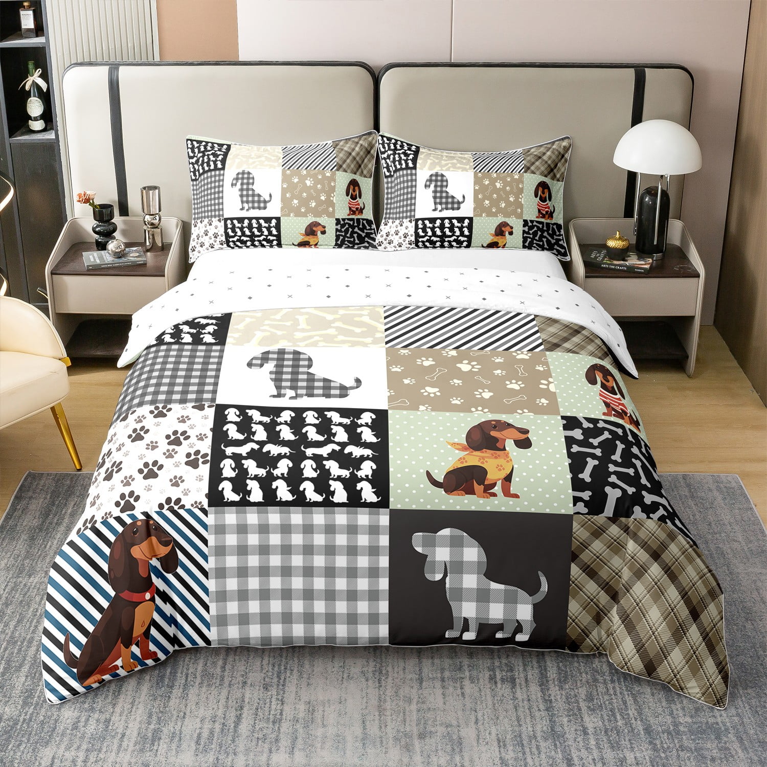 100% Cotton Dachshund Comforter Cover Queen,Kids Sausage Dog Duvet ...