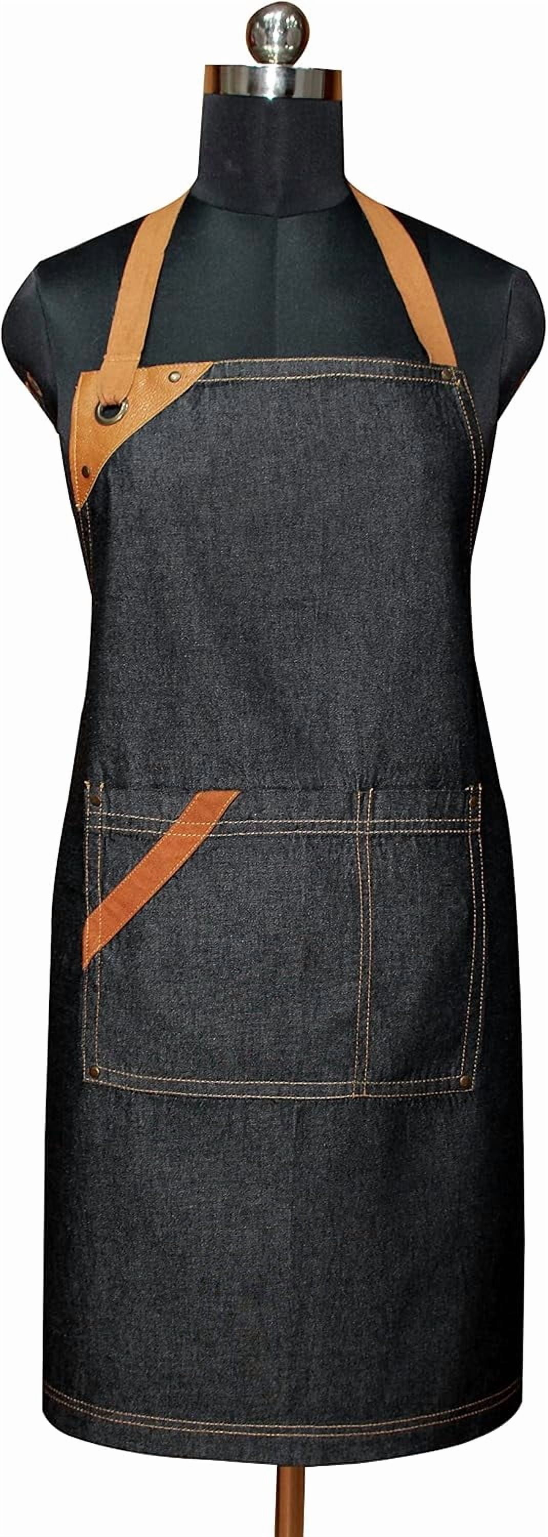 100% Cotton Denim Kitchen Apron with Pocket and Adjustable Neck with ...