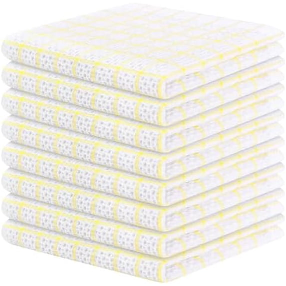 100% Cotton Dish Cloths, 8 Pack-12 X 12 Inches, Check Design Waffle ...