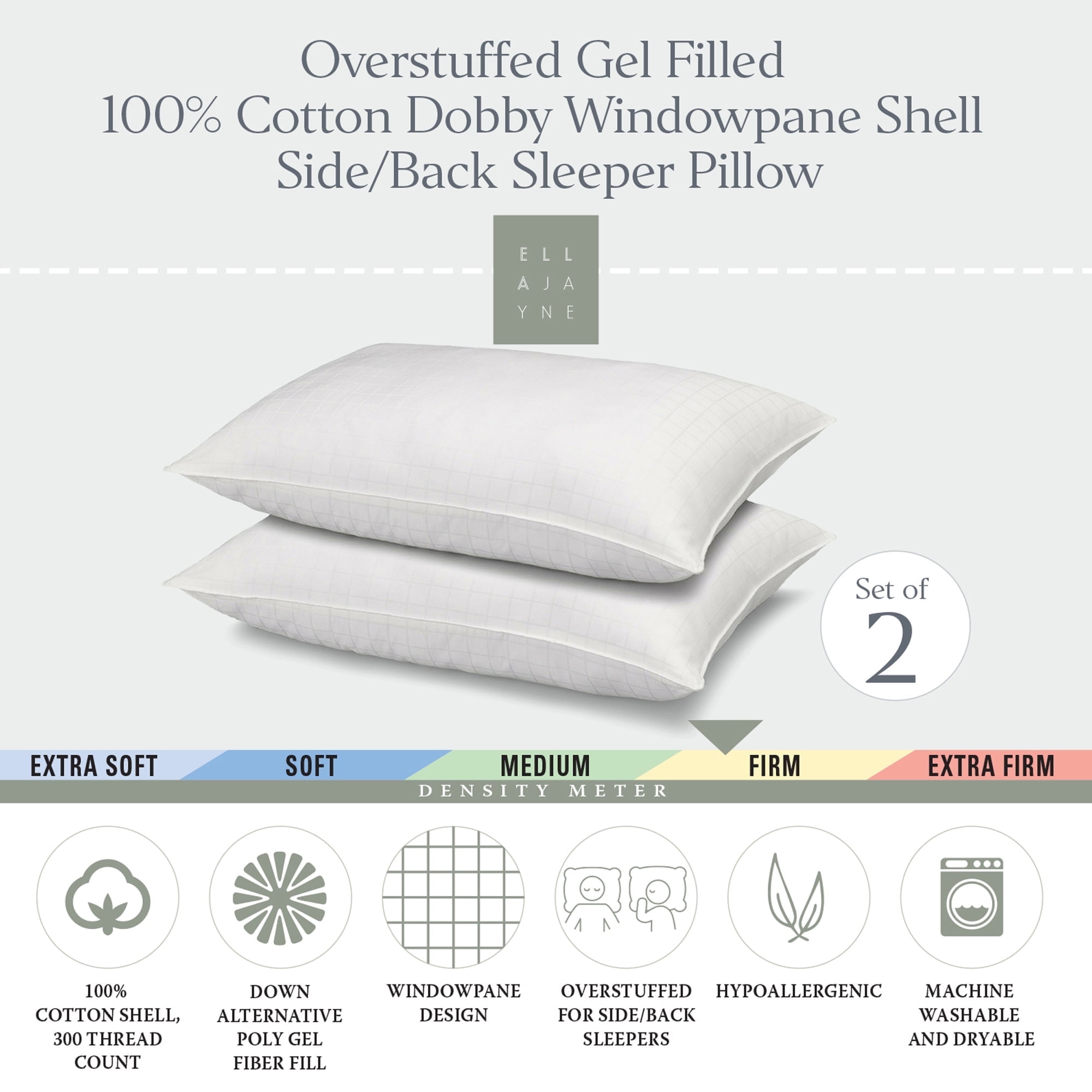 Ella Jayne Windowpane Overstuffed Firm King Bed Pillow (2 Count ...