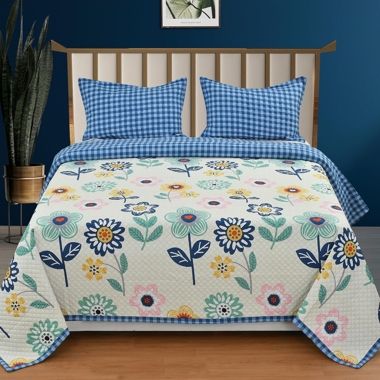 100% Cotton Double Bedsheet For King Size With 2 Pillow Covers | 90 X ...