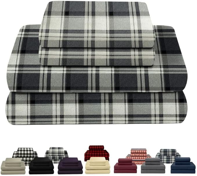100% Cotton Double Brushed Flannel Sheet Set - 170 GSM Heavyweight ...
