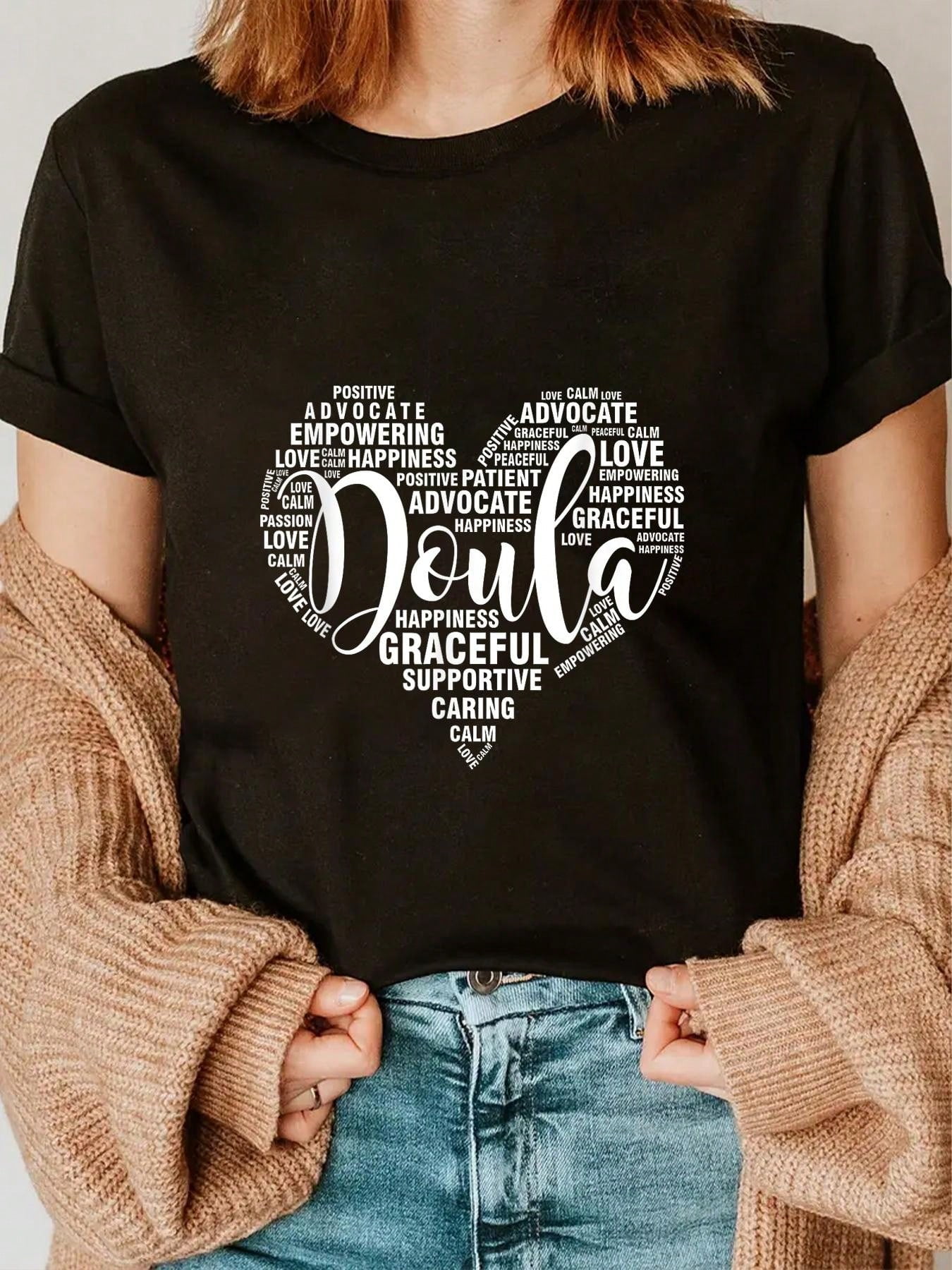 100% Cotton Doula Heart Midwife Labor Birth Worker Gift T-Shirt ...