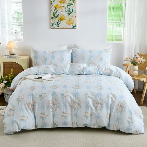 100% Cotton Duvet Cover Soft Cotton Chic Shabby Garden Blue Floral ...
