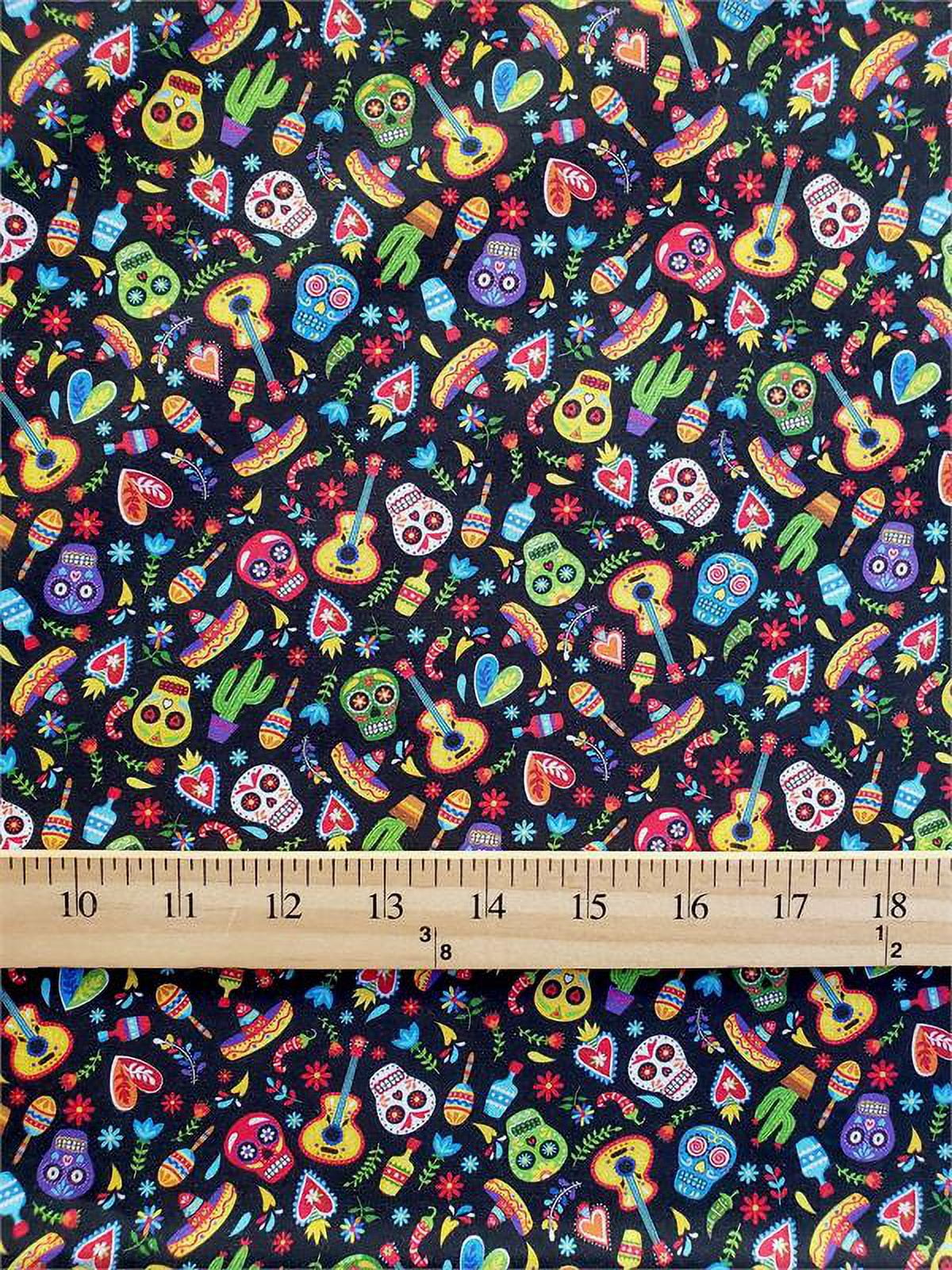 100% Cotton Fabric "Dia De Los Muertos COLORFUL Calaveras Print /45 ...