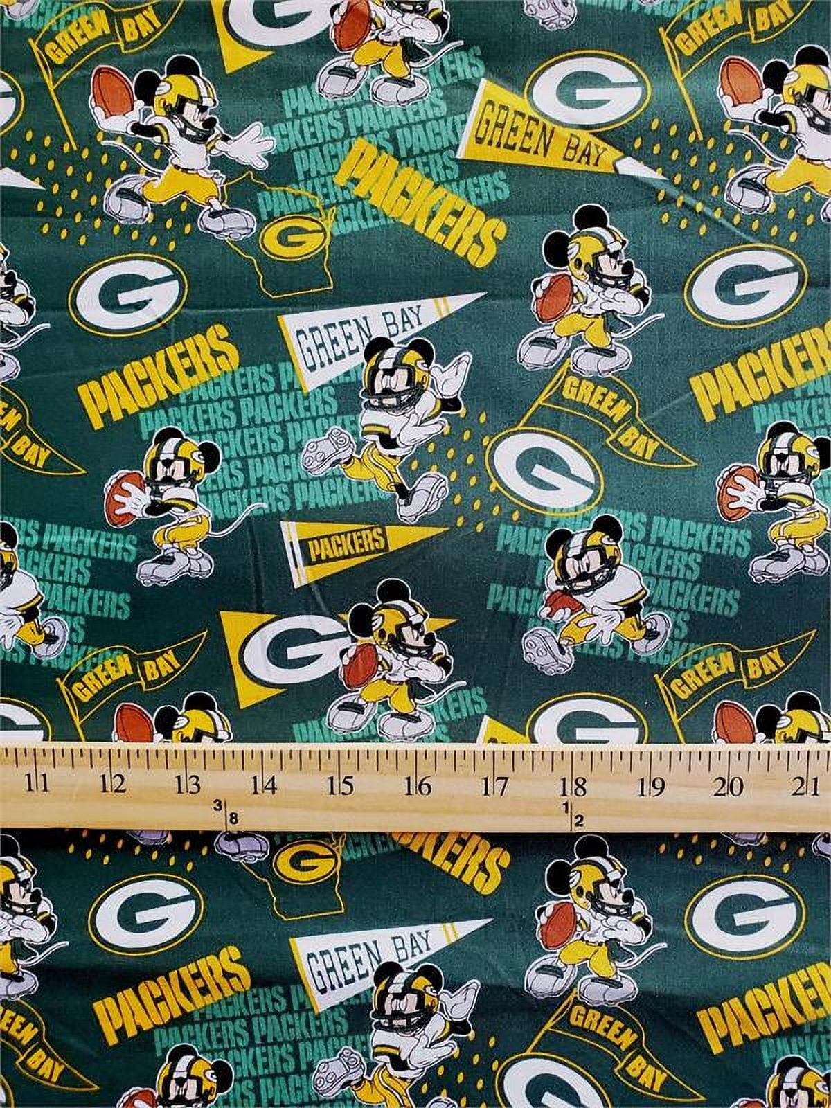 100% Cotton Fabric NFL's Greenbay Packers, FOOTBALL MICKEY MOUSE /45"W ...