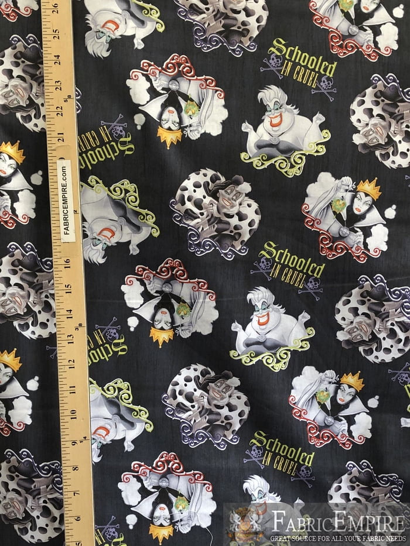 100% Cotton Fabric Quilt Disney Villains Ursula Evil Queen Cruell De ...