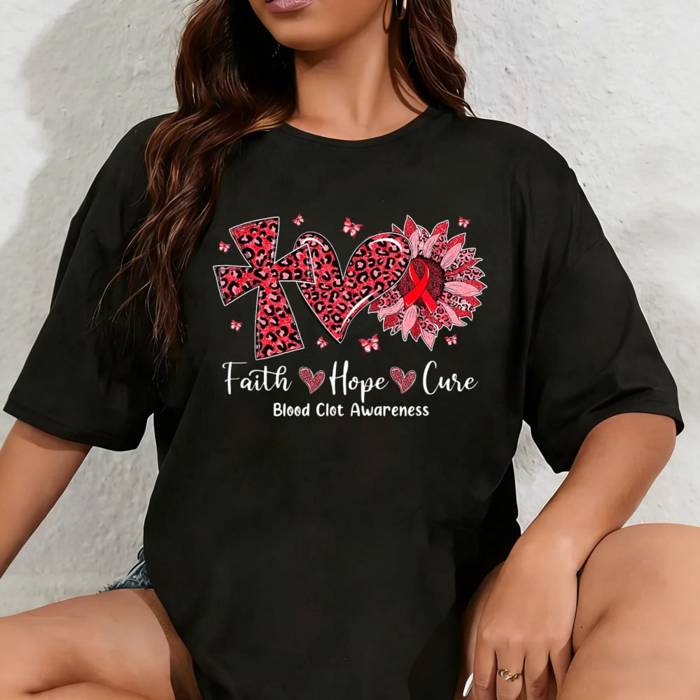 100% Cotton Faith Hope Cure Sunflower Leopard Blood Clot Awareness T ...