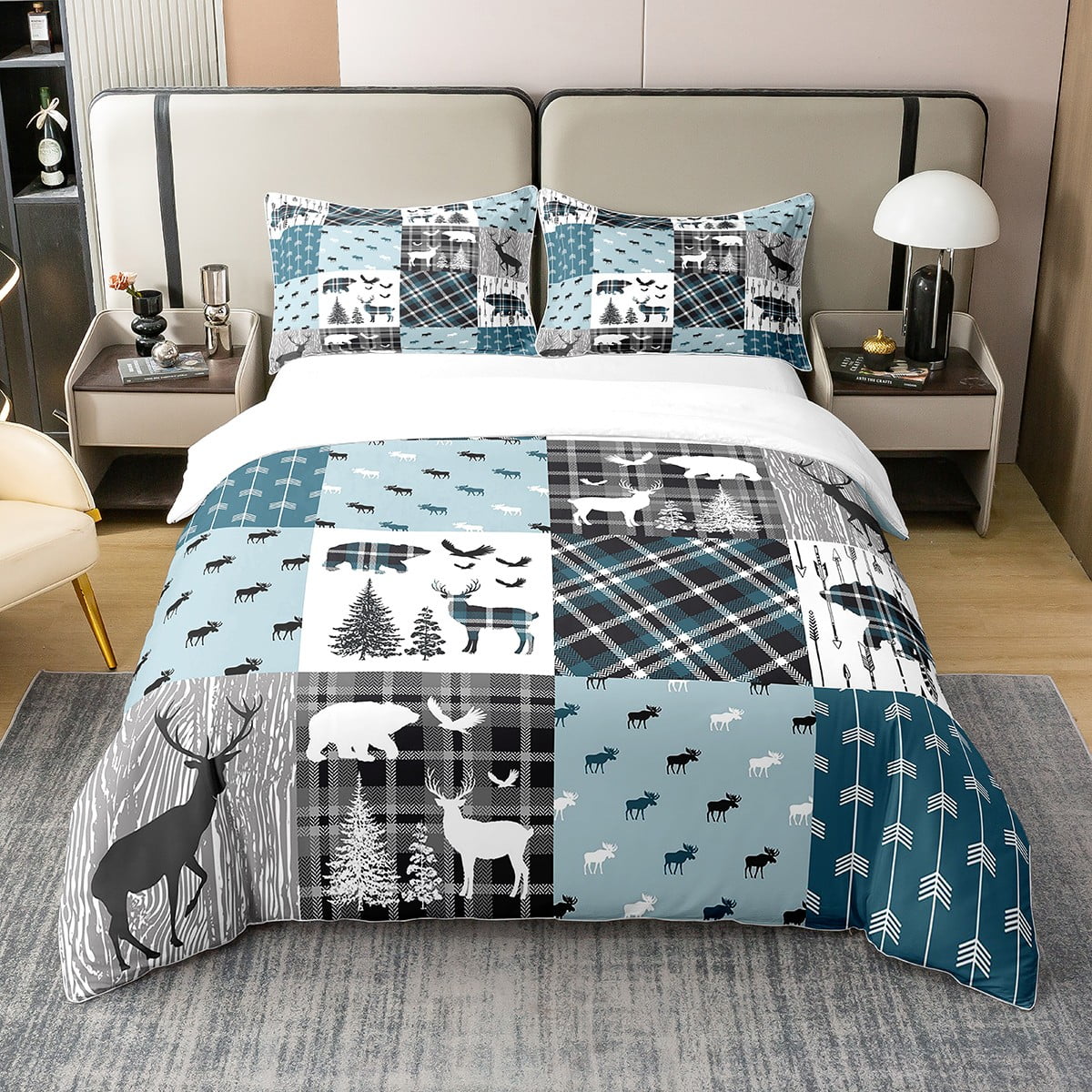 100% Cotton Farmhouse Cabin Duvet Cover Full,Rustic Bear Deer Bedding ...