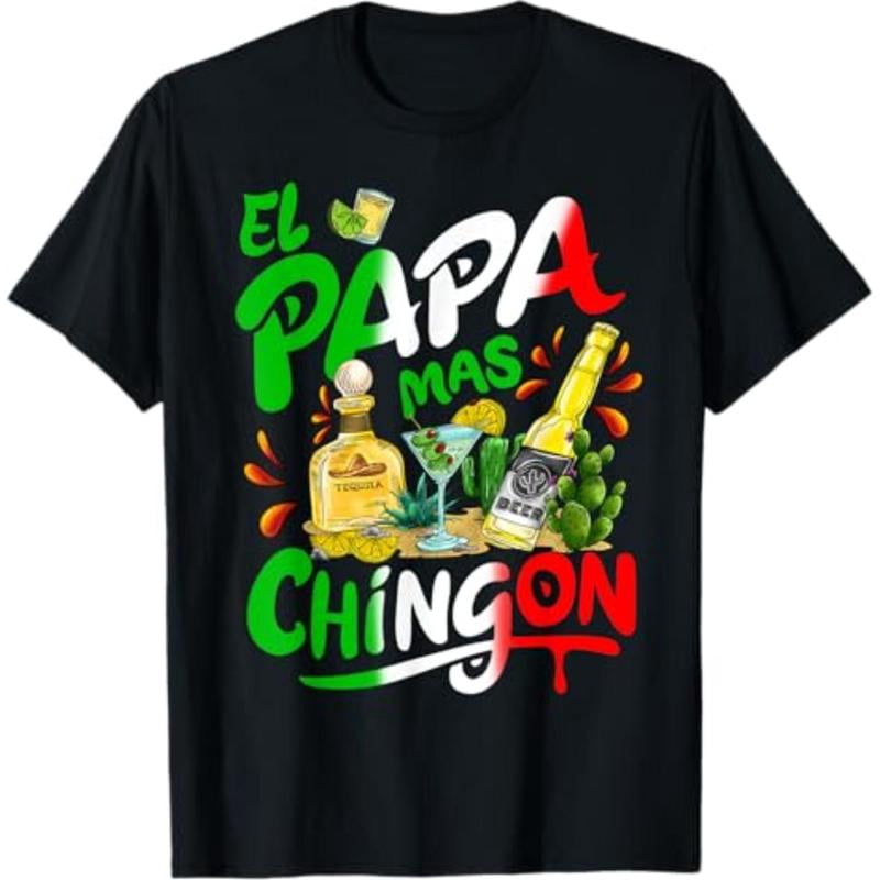 100% Cotton Fathers Day El Papa Mas Chingon Funny Mexican Dad Spanish T ...