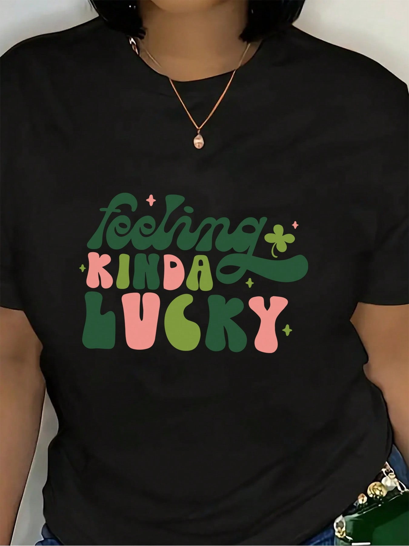 100% Cotton Feeling Kinda Lucky" Plus Size Women's Crew Neck T-Shirt ...