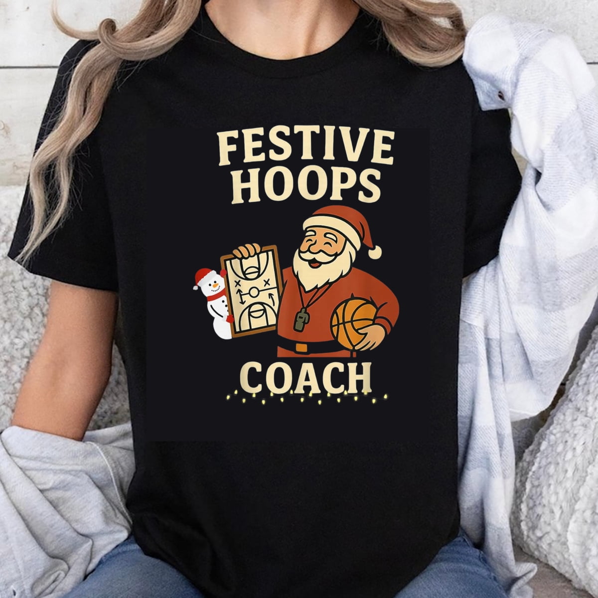 100% Cotton Festive Hoops Coach Santa Basketball Christmas T-Shirt ...