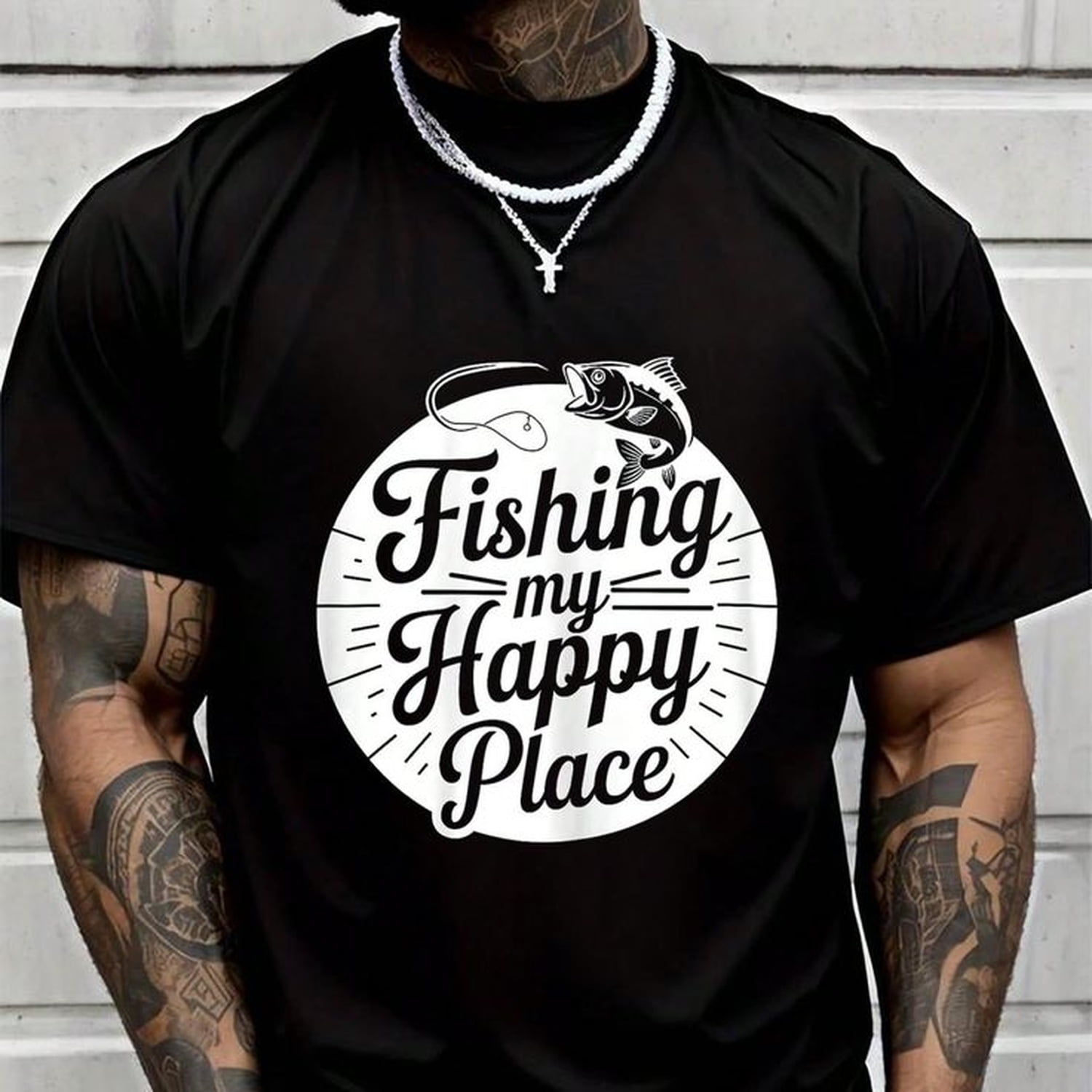 100% Cotton FiS1Hing My Happy Place M1en Graphic T-S1HI1ROtton Print ...