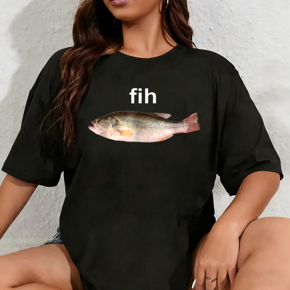 100% Cotton “Fih” Funny Misspelled Fish Meme, Simple Humor T-Shirt ...