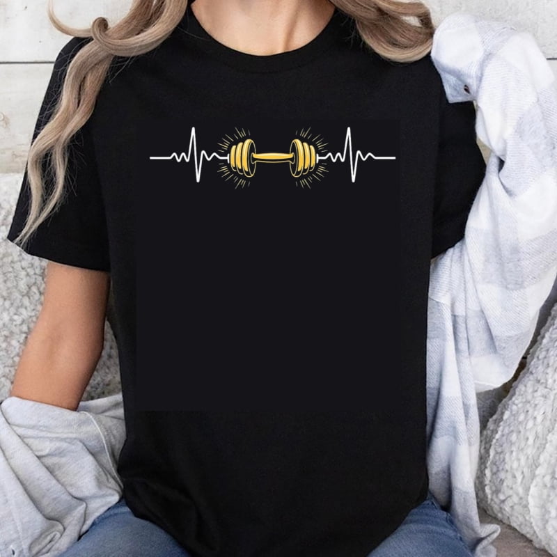 100% Cotton Fitness Heartbeat Dumbbell Workout Gym Motivation Active ...