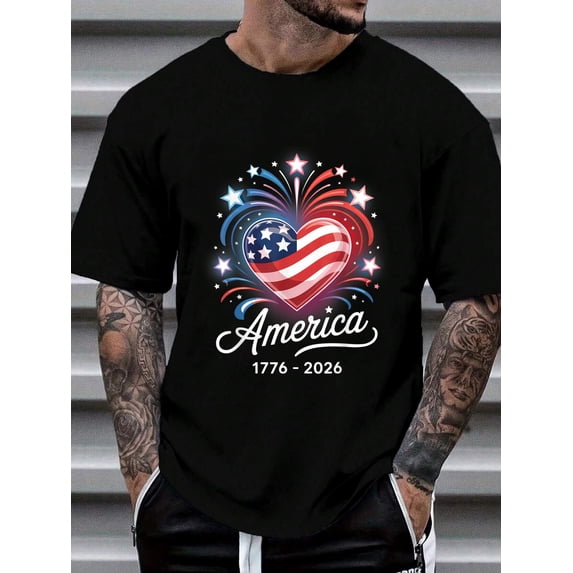 100% Cotton Flag Heart 1776 2026 July 4th 250th Birthday T-Shirt ...