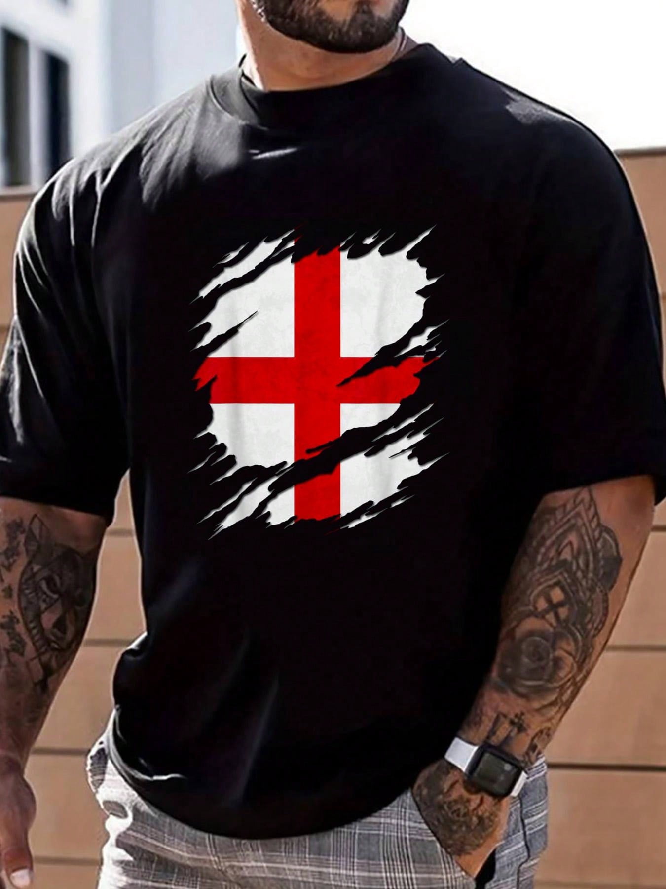 100% Cotton Flag Of England St. George's Cross Ripped Reveal T-Shirt ...