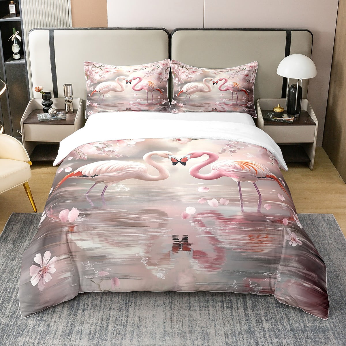 100% Cotton Flamingo Bedding Set King Size Japanese Style Cherry ...