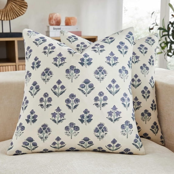 100% Cotton Floral Pillow Covers Set of 2, Double Sided Block Print ...