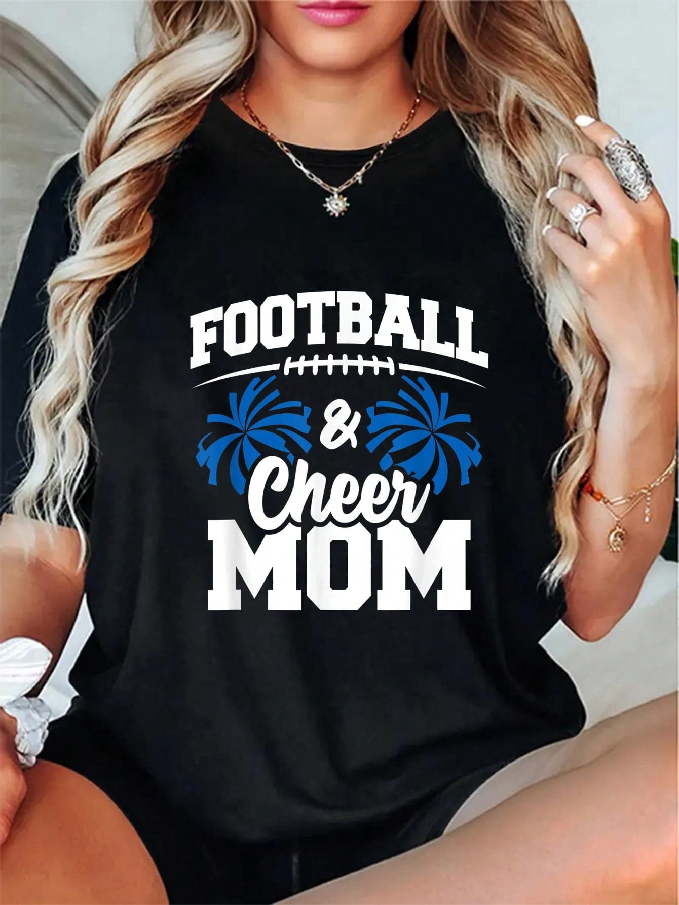 100% Cotton Football Cheer Mom - High School Cheerleader - Cheerleading ...