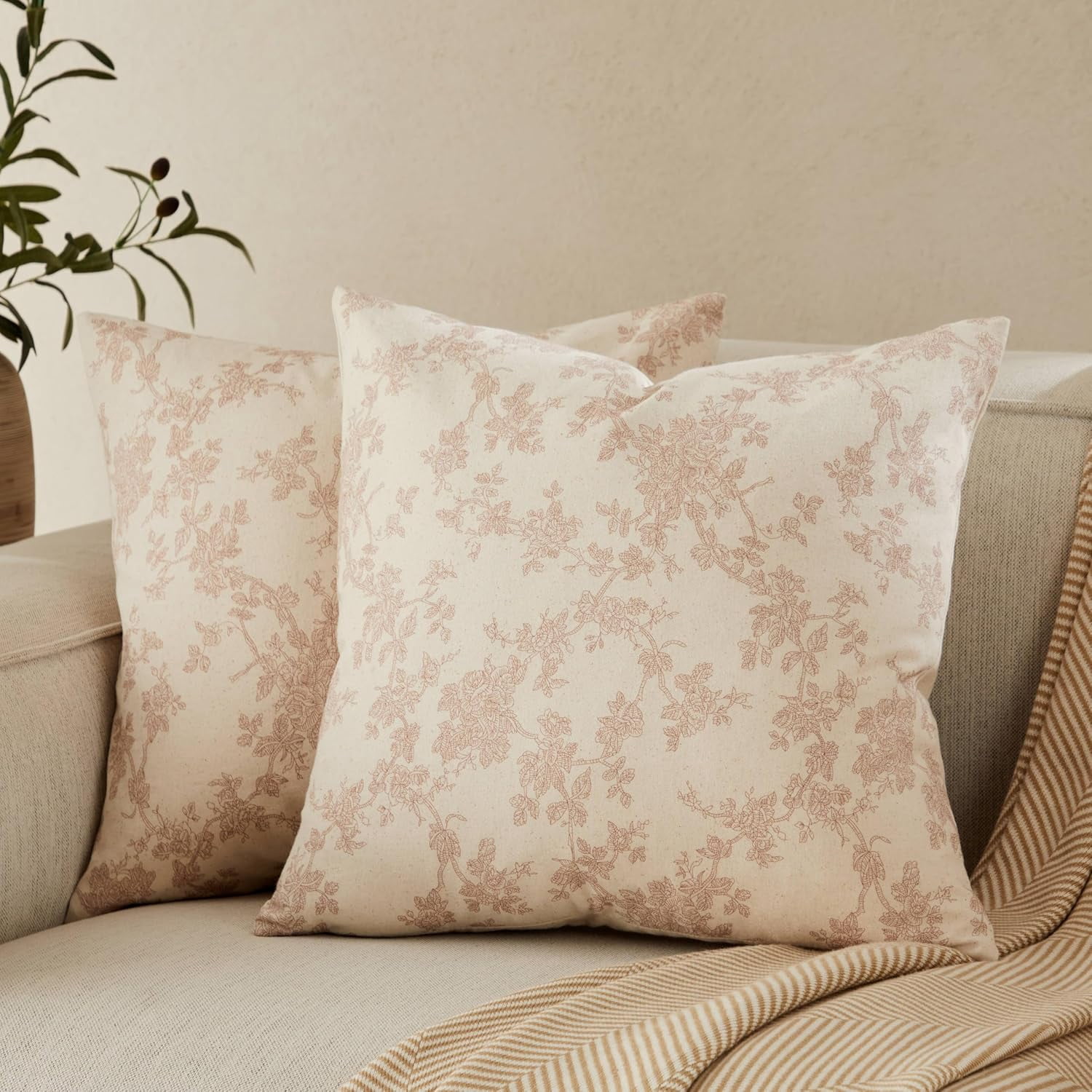 100% Cotton French Pastoral Throw Pillow Covers Set of 2, 20x20 Inch ...