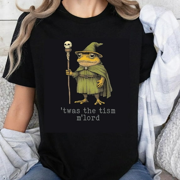 100% Cotton Frog Wizard With Skull Staff Twas The Tism Mlord Halloween ...