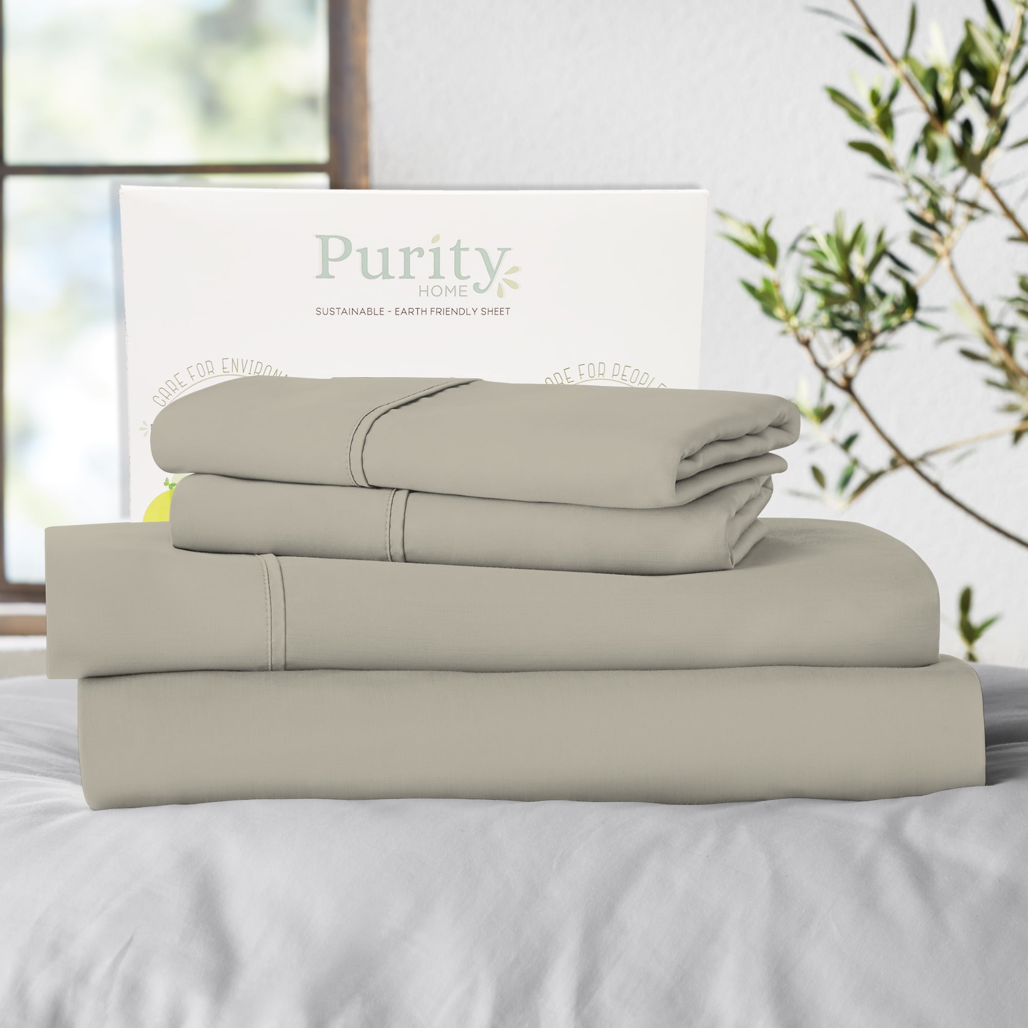 Purity Home 100% Cotton Full Tan Percale Bedsheet Set, 400 Thread Count ...