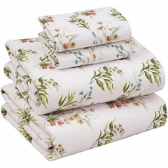 100% Cotton Full Size Bed Sheets, 4 Pieces, Soft & Breathable Percale ...