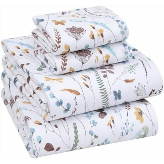 100% Cotton Full Size Bed Sheets, 4 Pieces, Soft & Breathable Percale ...