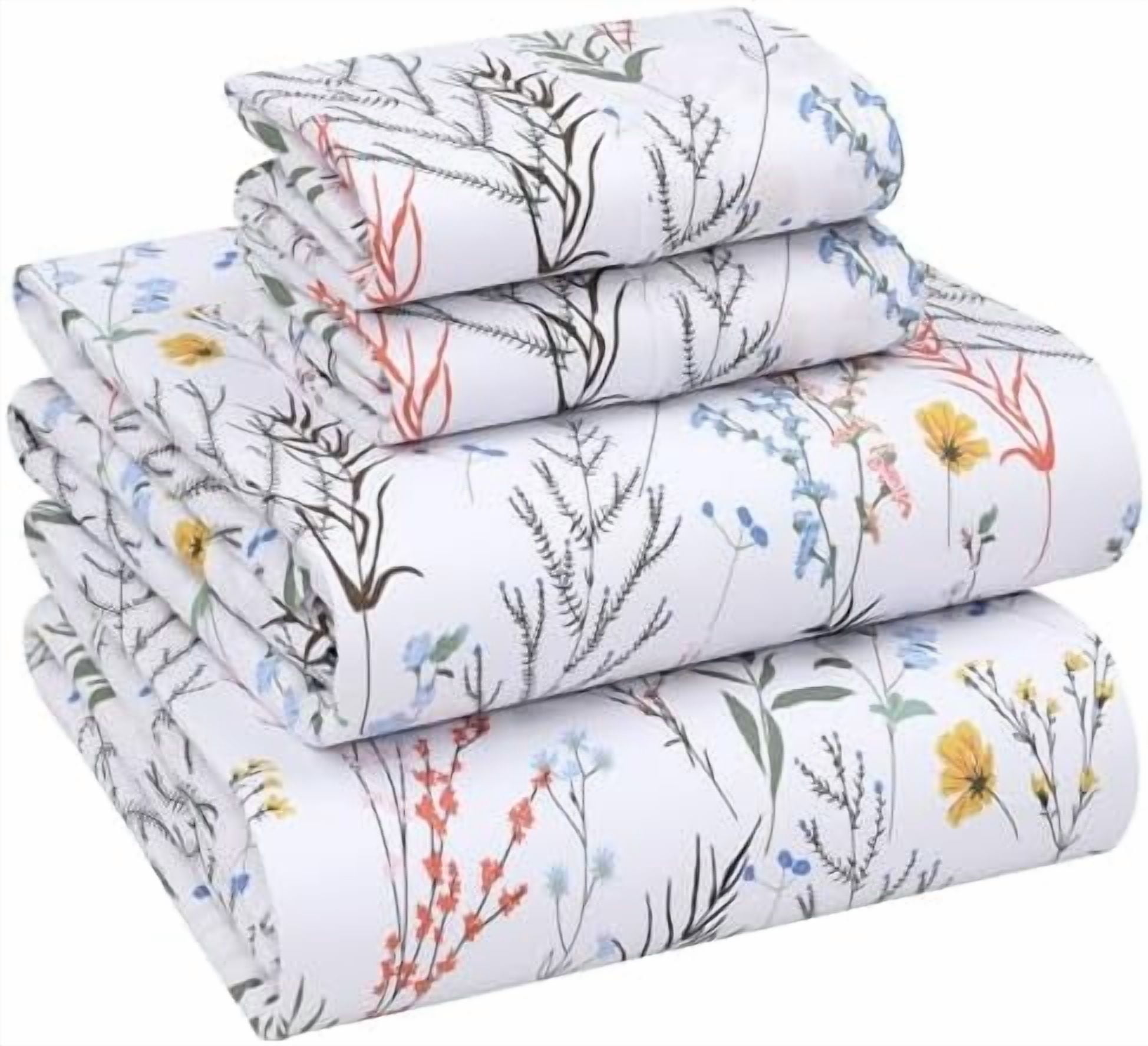 100% Cotton Full Size Bed Sheets, 4 Pieces, Soft & Breathable Percale ...