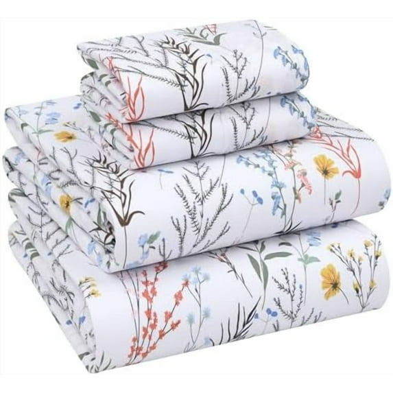100% Cotton Full Size Bed Sheets, 4 Pieces, Soft & Breathable Percale ...