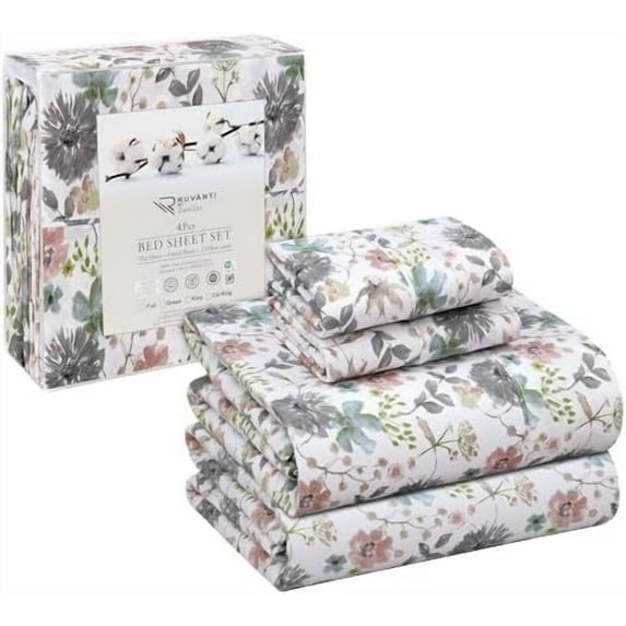 100% Cotton Full Size Bed Sheets, 4 Pieces, Soft & Breathable Percale ...