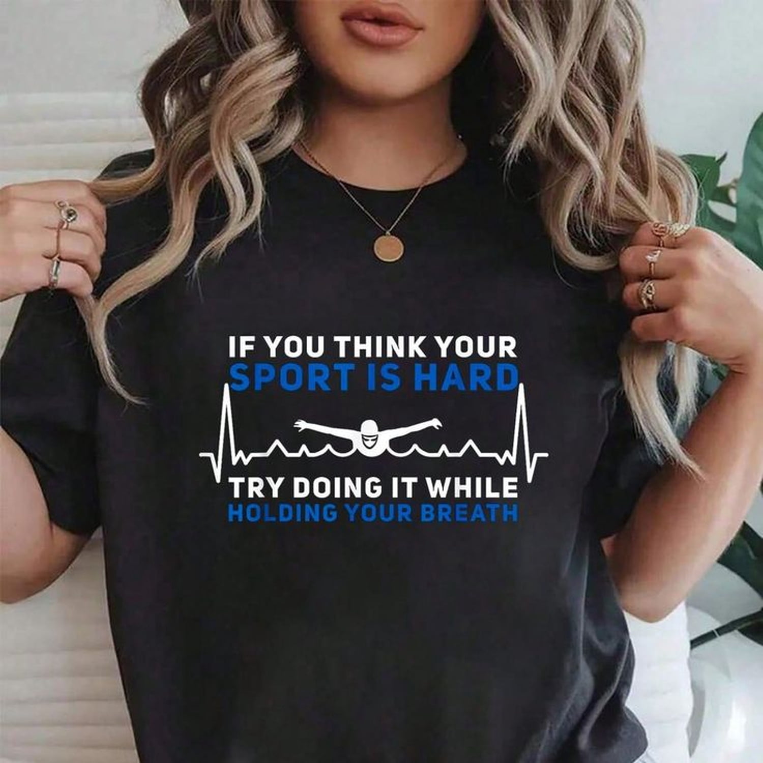 100% Cotton Funnwimming A1pparel For Swim Team Heartbeat Swimmer WoM1en ...