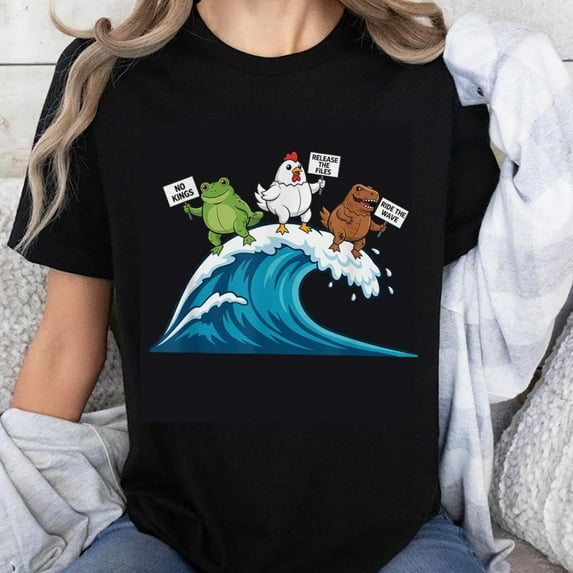 100% Cotton Funny Animal Surfing Wave T-Shirt with Frog Chicken and ...