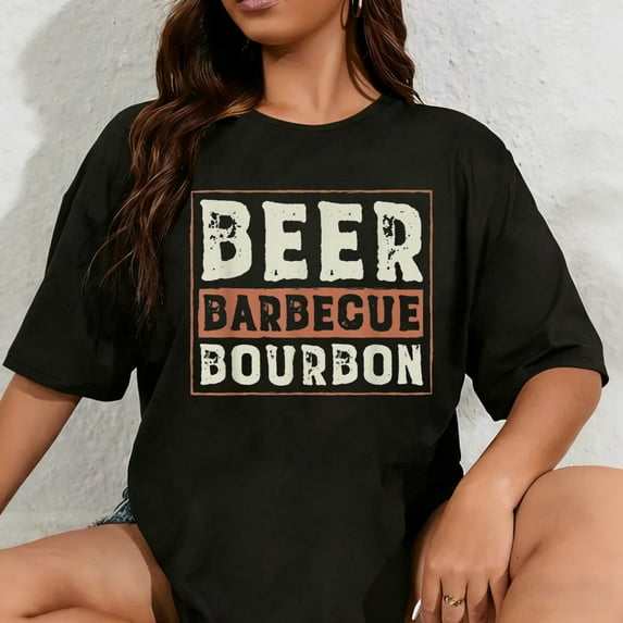 100% Cotton Funny Barbecue Beer Bourbon Graphic Women Men Meat Smoking ...