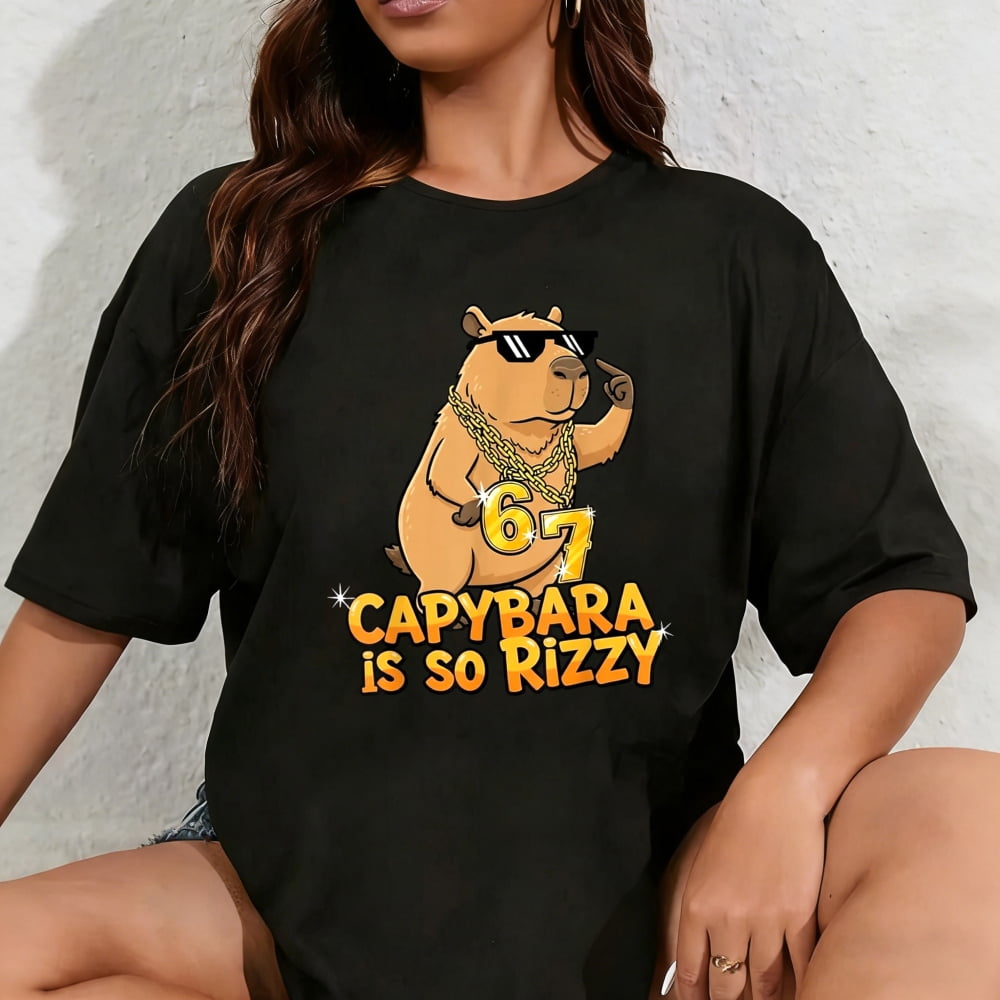 100% Cotton Funny Capybara is So Rizzy Meme 67 T-Shirt - Walmart.com