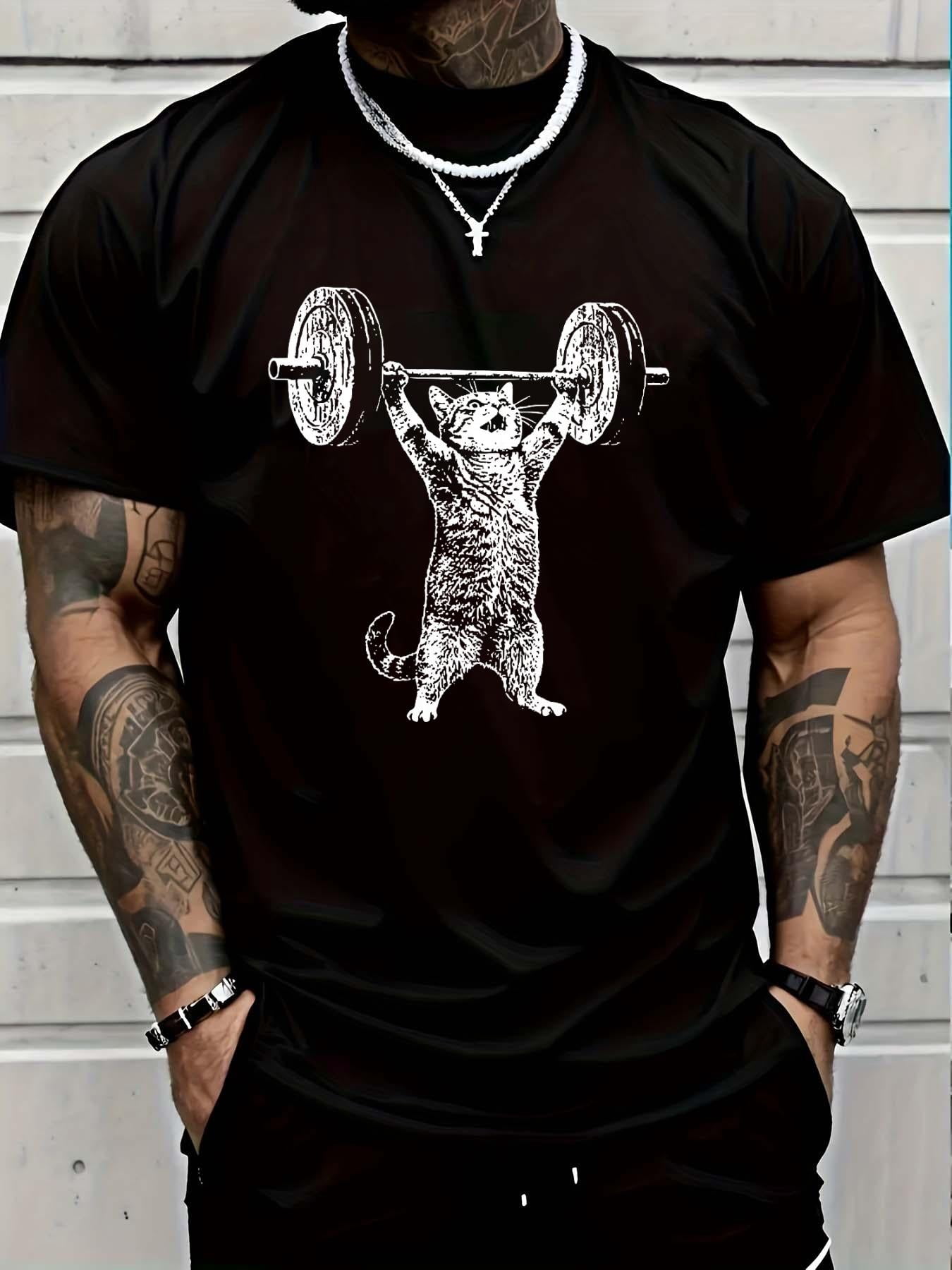 100% Cotton Funny Cat Gym Workout Deadlift Cat Meme Gym Pump Kitten T ...