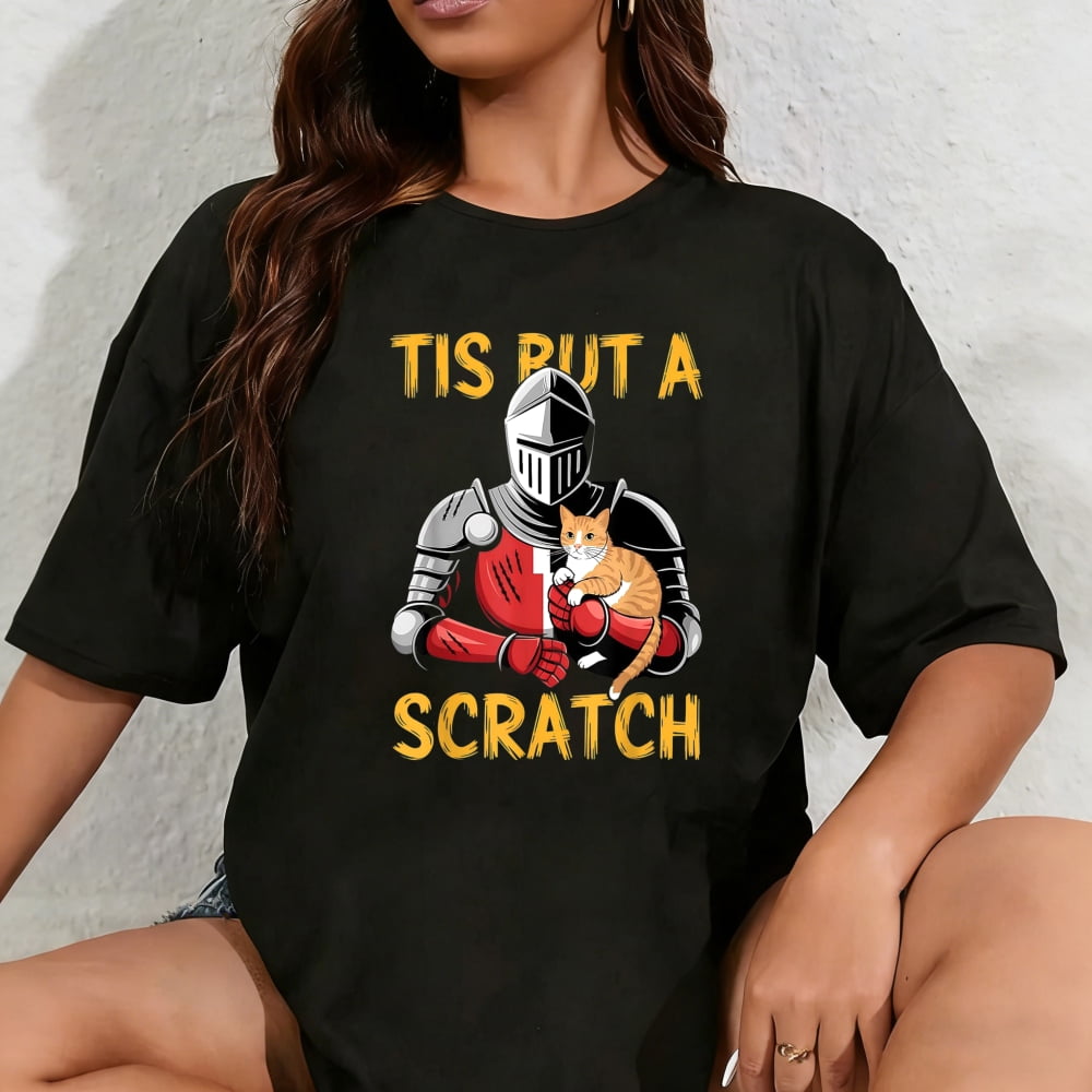 100% Cotton Funny Cat Tis But A Scratch Medieval Knight Men Women T ...