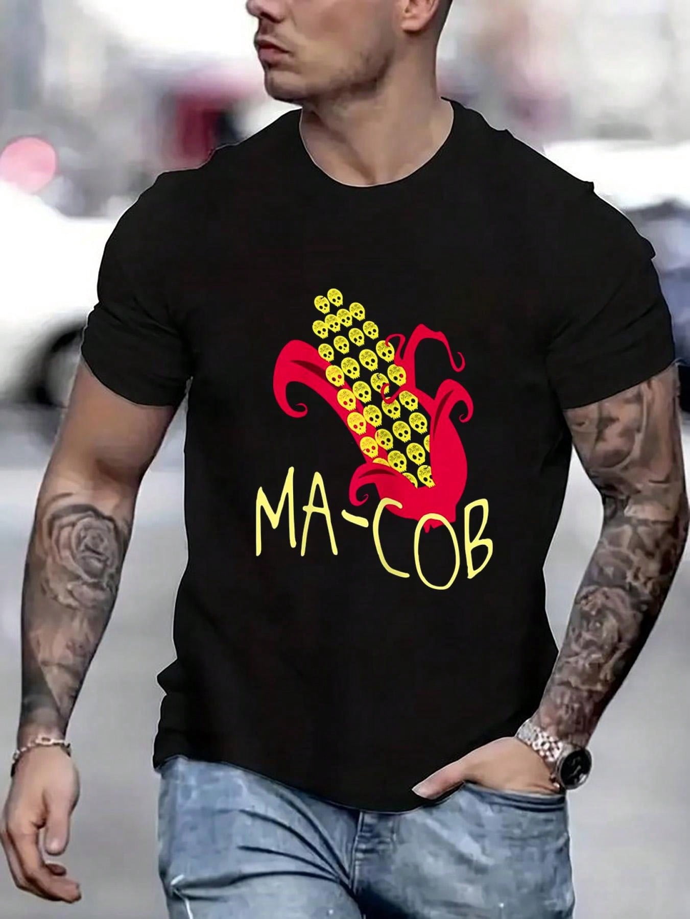 100% Cotton Funny Corn Cob Printed T-Shirt, Short-Sleeved Crew Neck ...