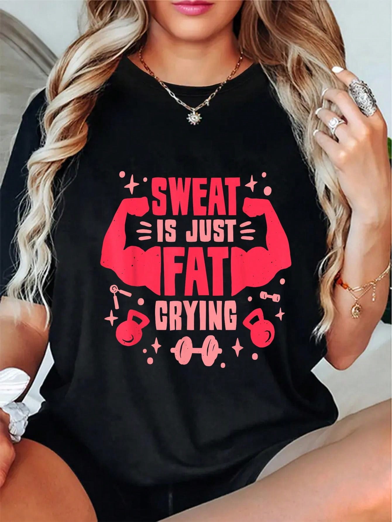 100% Cotton Funny Exercise Workout Women Gym Training Quote T-Shirt ...